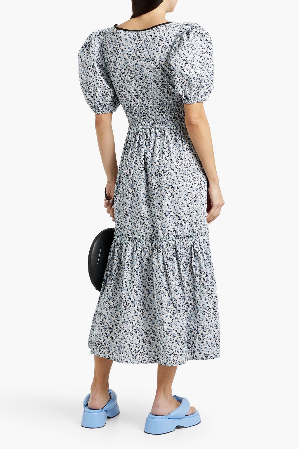 GANNI Shirred Printed Cotton-Poplin Midi Dress – Stylish Floral Design ...